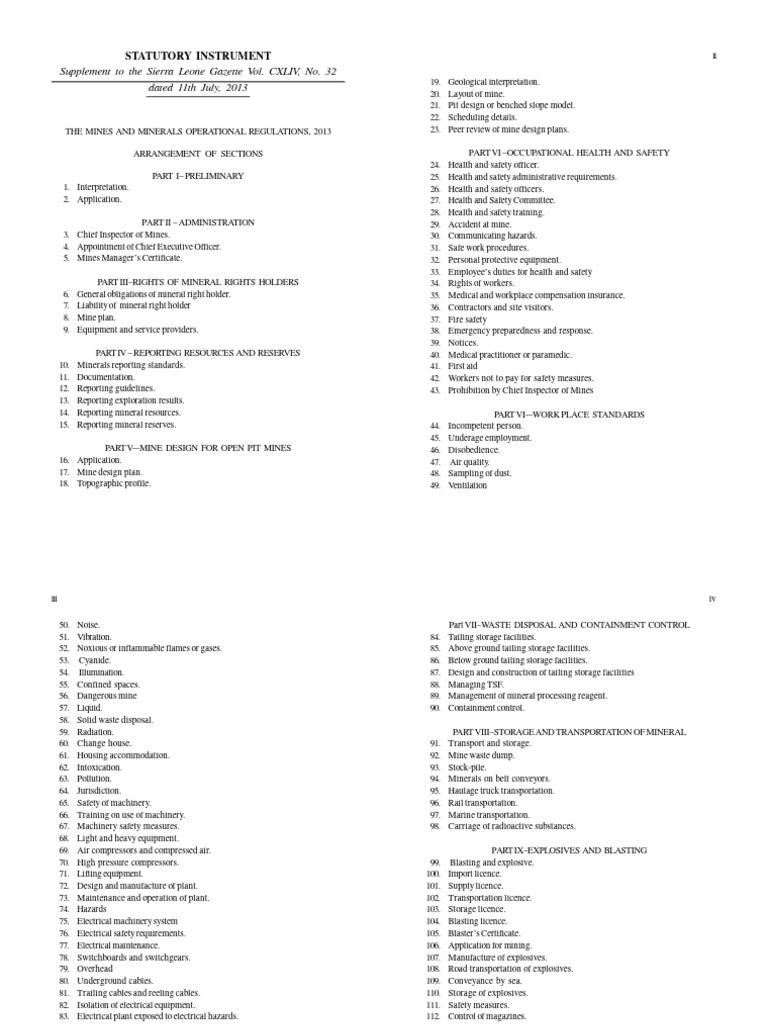 The Mines and Minerals Regulations 2013 | PDF | Mining | Occupational ...