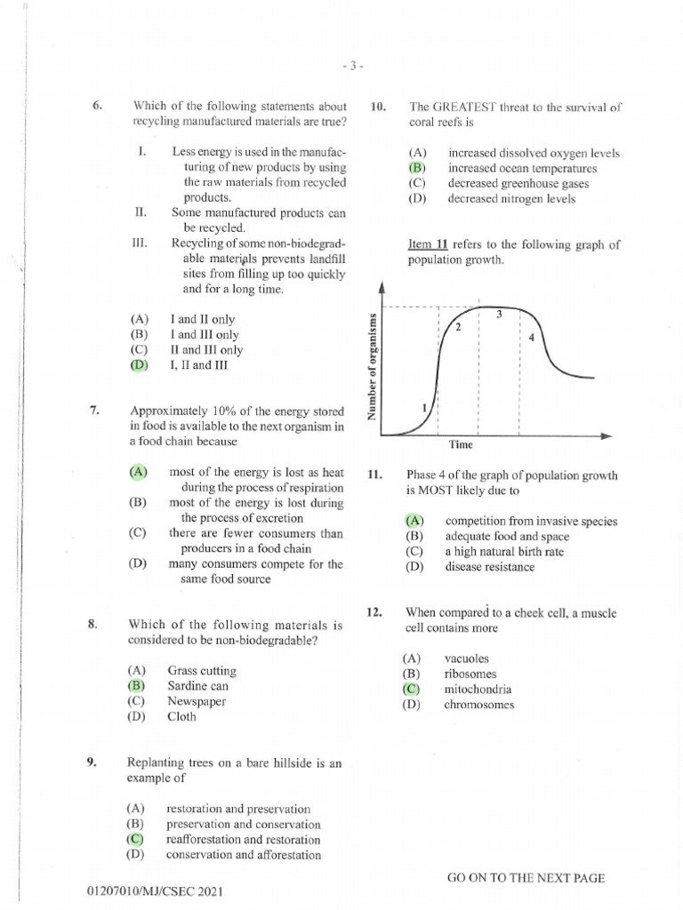 Bio paper 1, sheet 2 | PDF