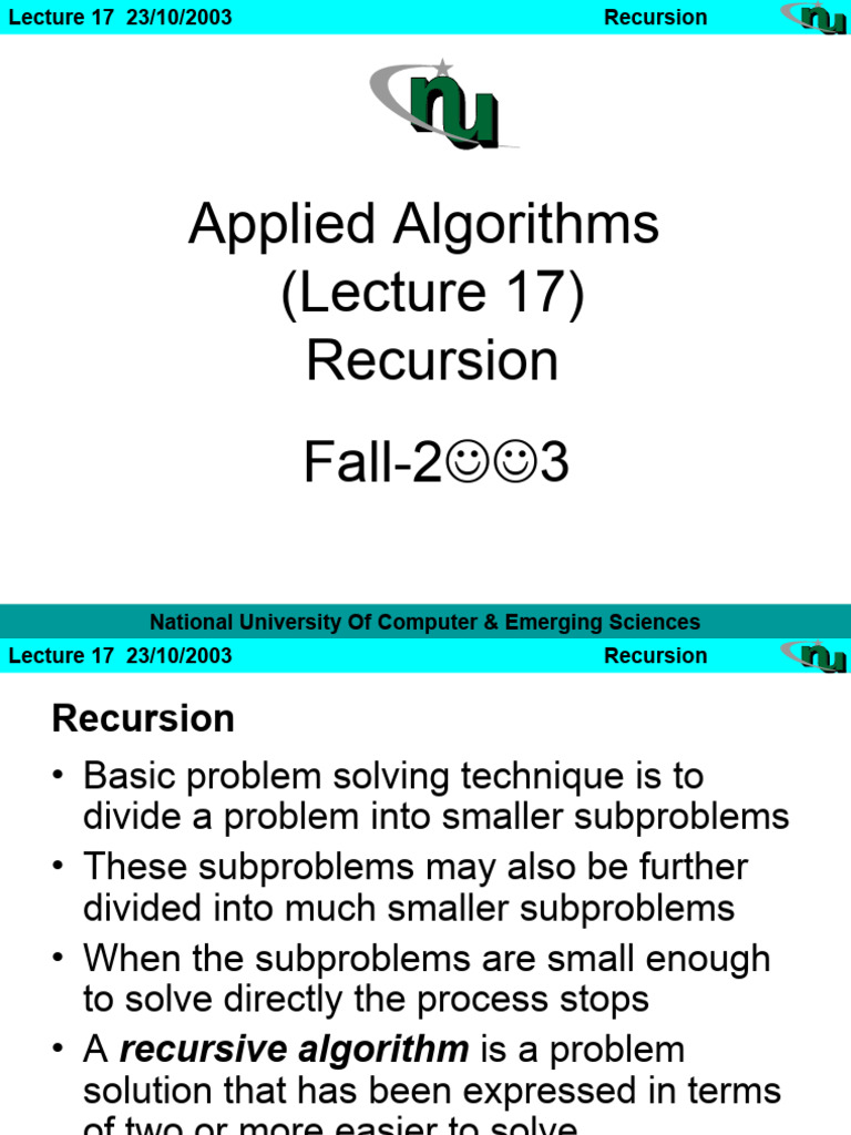 Lec-17 RecursionUpdated | PDF | Recursion | Software Engineering Lec-17 RecursionUpdated | PDF | Recursion | Software Engineering
