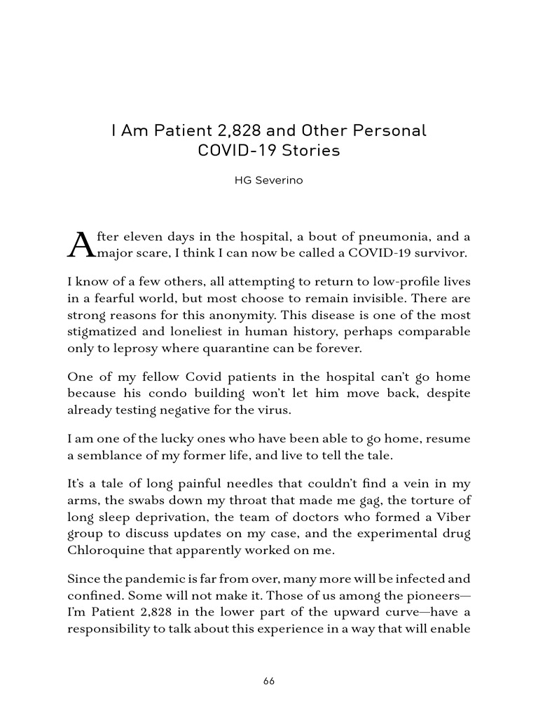 I Am Patient 2,828 and Other Personal COVID-19 Stories - HG Severino ...