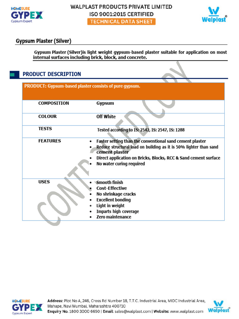 TDS - GypEX Silver Plaster | PDF | Plaster | Concrete