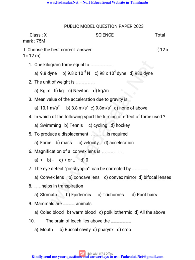 Class X Science Model Paper 2023 | PDF
