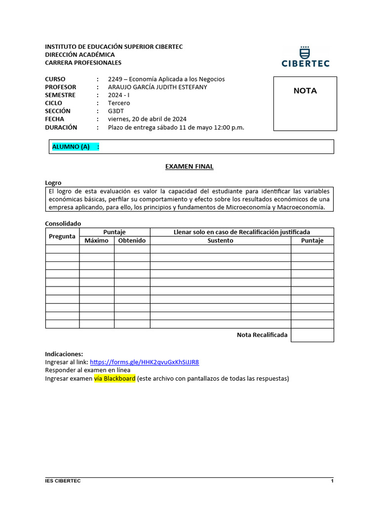 Examen Final Economía | PDF | Negocios