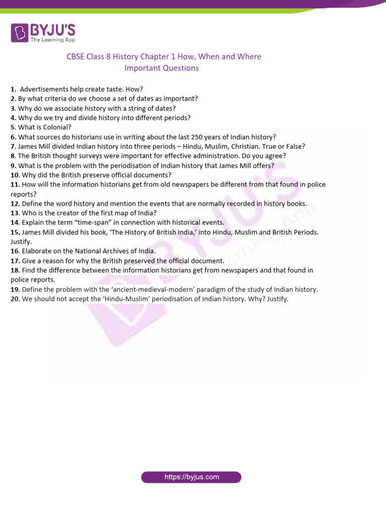 CBSE Class 8 History Chapter 1 How When and Where Important | PDF