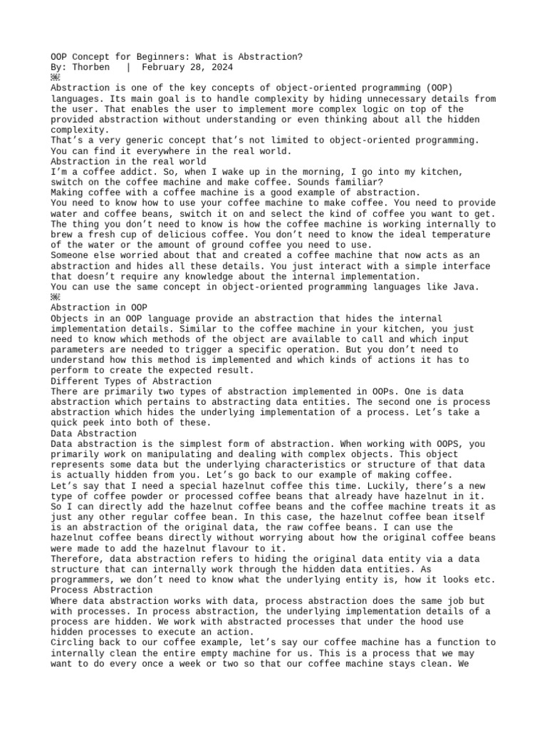 OOP Concept For Beginners PDF | PDF | Abstraction (Computer Science) | Object Oriented Programming