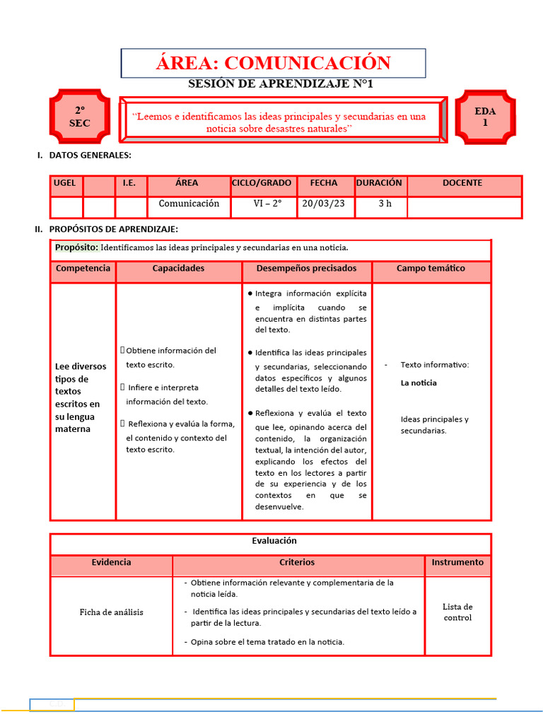 2° SESIÓN DE APRENDIZAJE SESIÓN1-SEM.1-EXP.1 | PDF | Aprendizaje | Cognición