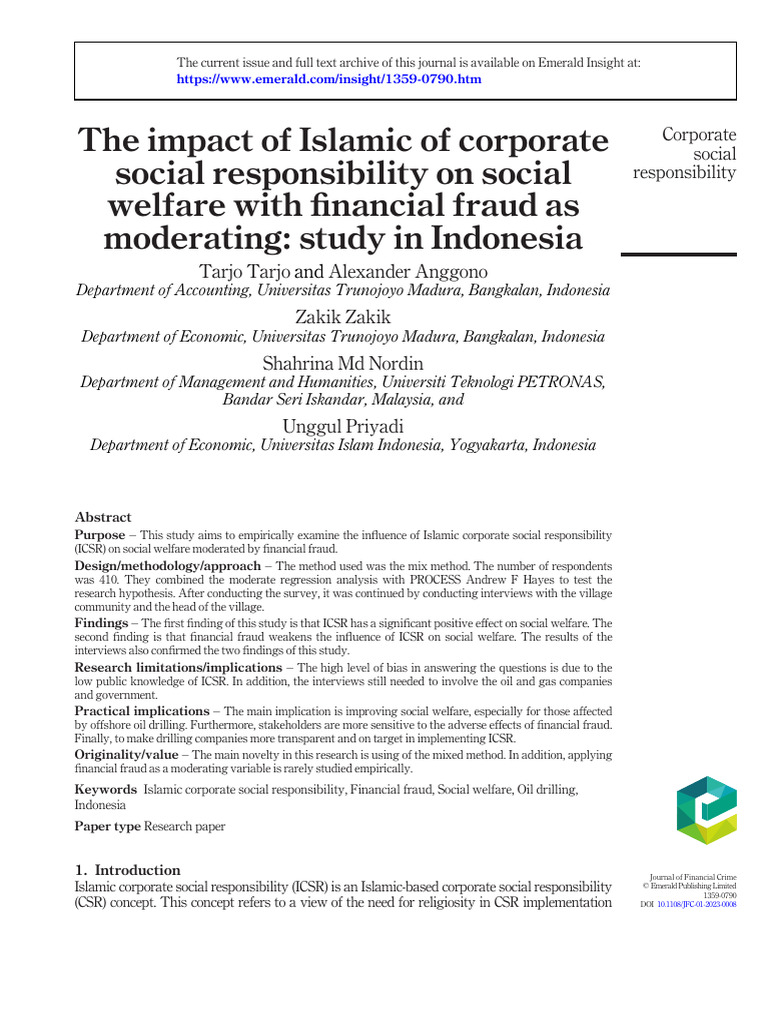 Islamic CSR's Impact on Welfare in Indonesia | PDF | Corporate Social ...