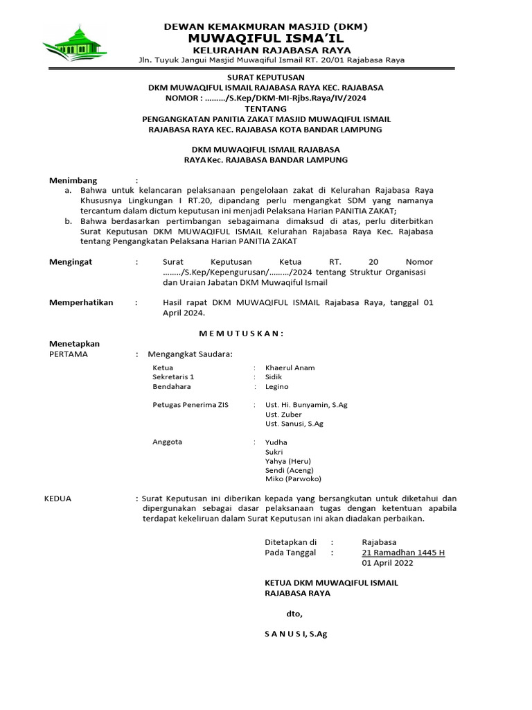 SK Panitia Zakat (Zis) - 2024-1 | PDF