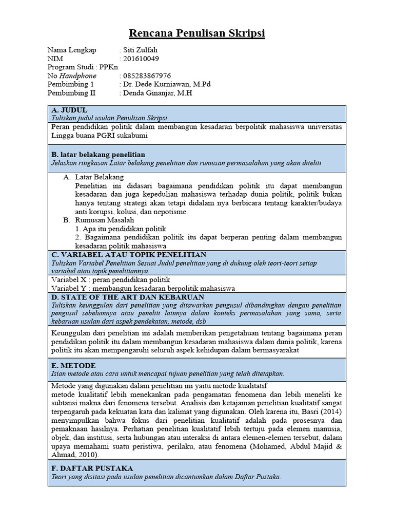 Form Rencana Penulisan Skripsi | PDF