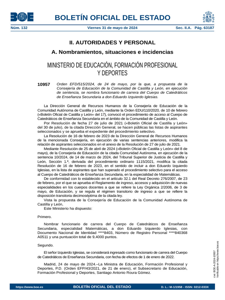 Boe A 2024 10957 | PDF | Gobierno