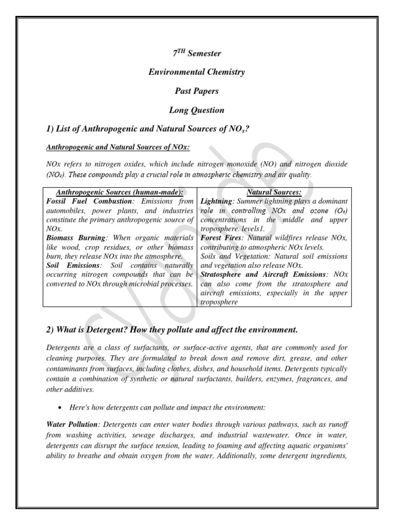 7TH Semester Environmental Chem Long Question | PDF | Climate Change ...