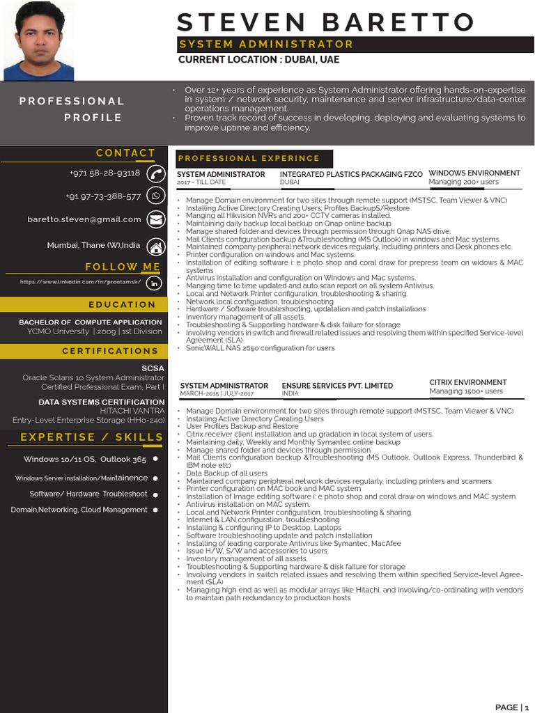 steven RESUME | PDF | Microsoft Windows | Remote Desktop Services