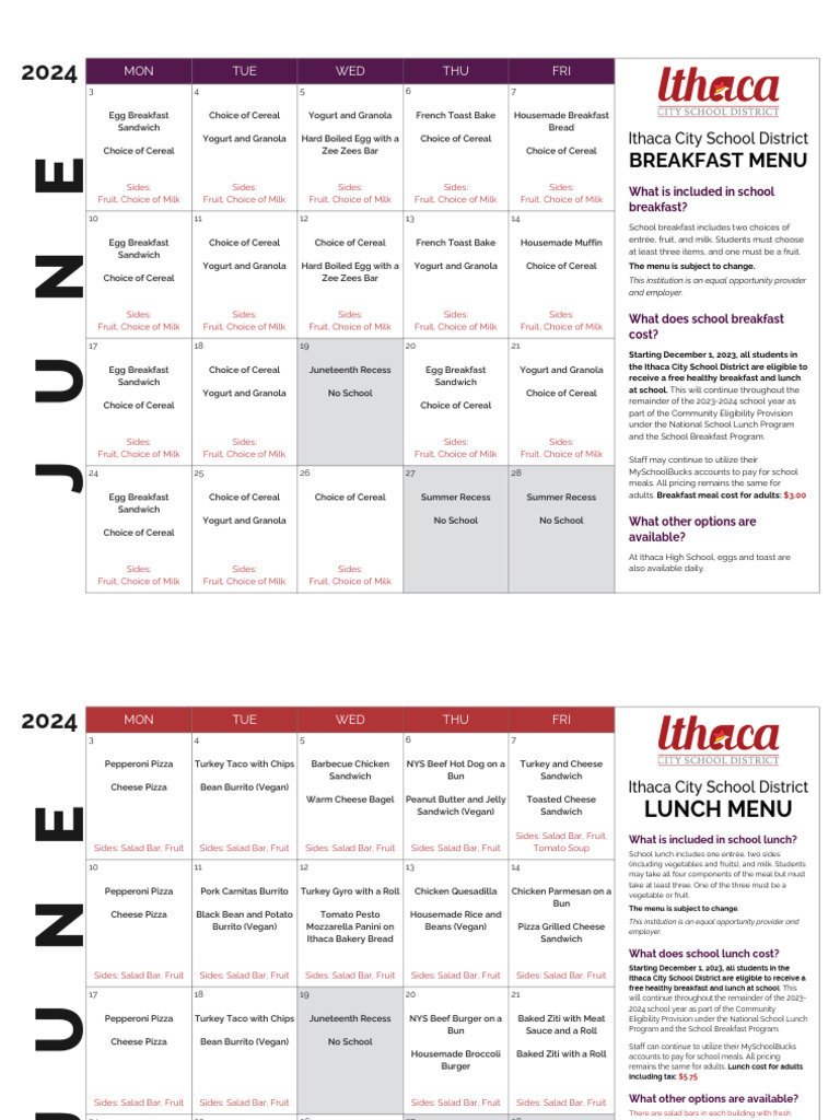 June 2024 Breakfast and Lunch Menus | Download Free PDF | Lunch ...