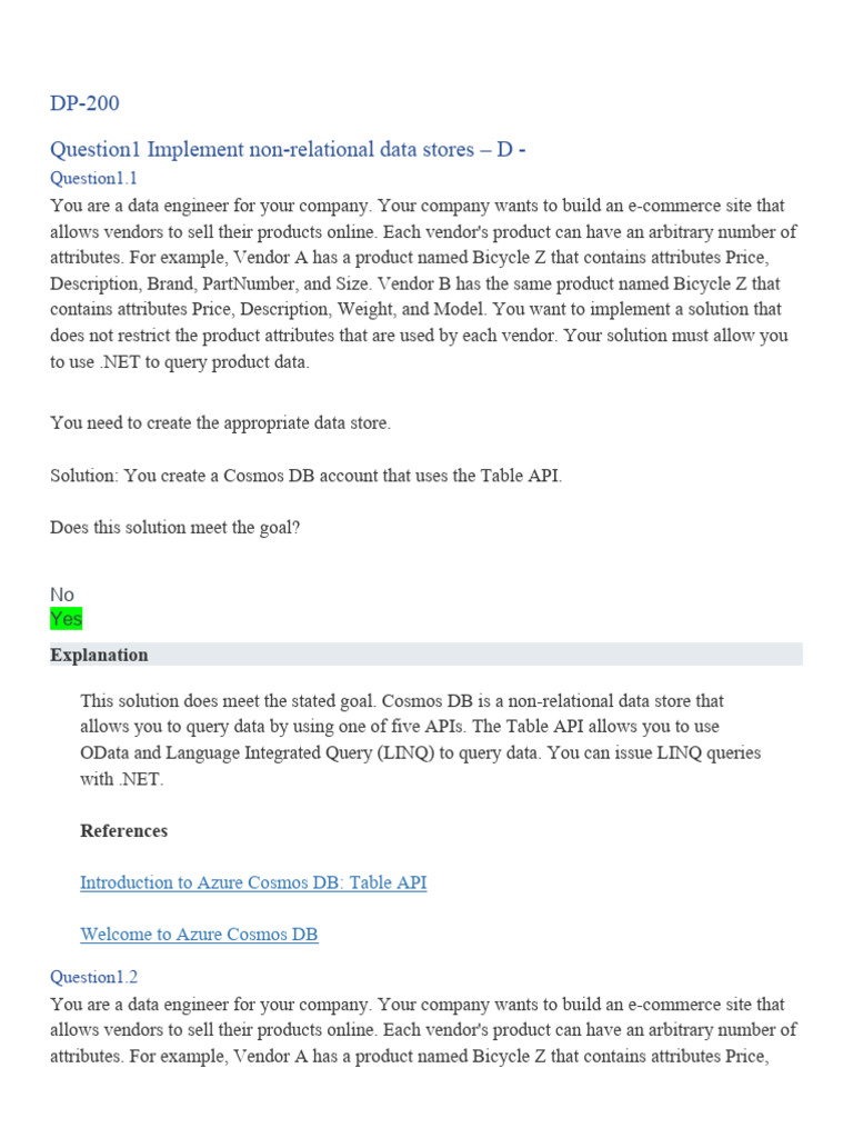 DP-200 Answers and Explanation | PDF | Databases | Microsoft Sql Server