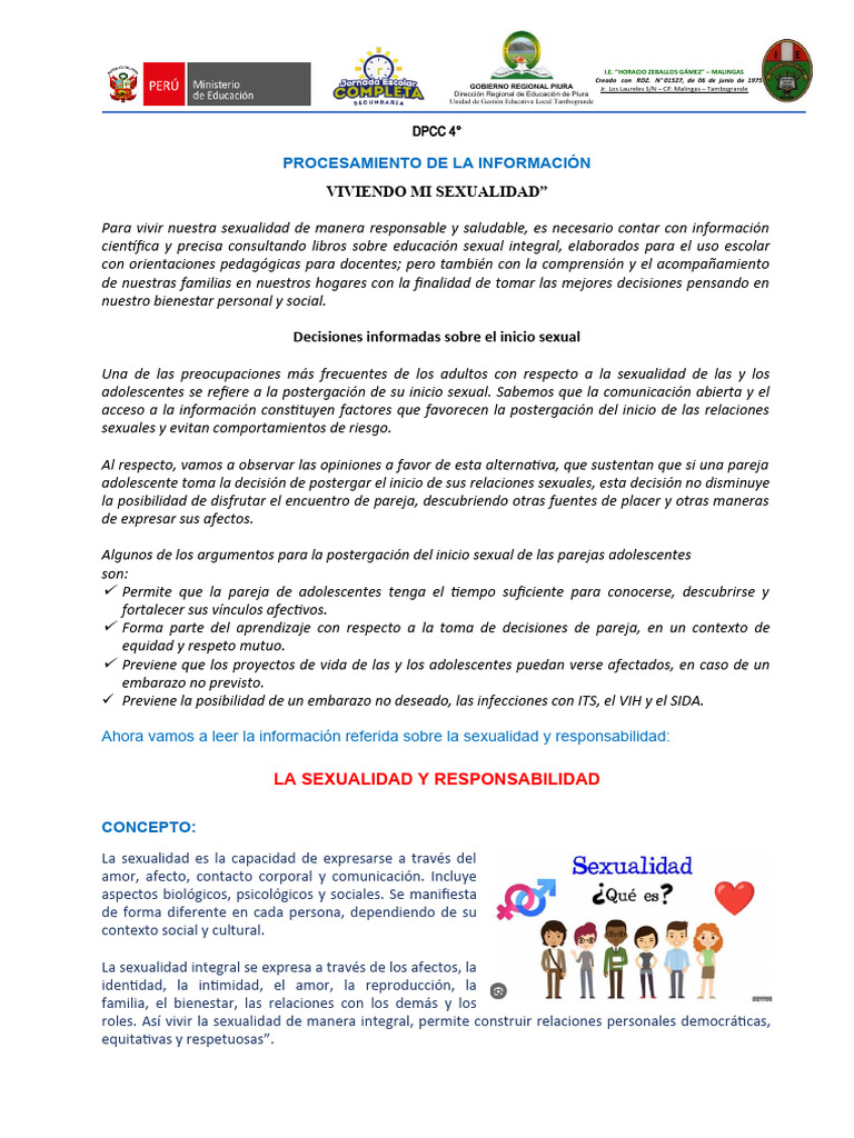 Ficha Informativa Viviendo Mi Sexualidad Dpcc 4d Descargar Gratis Pdf