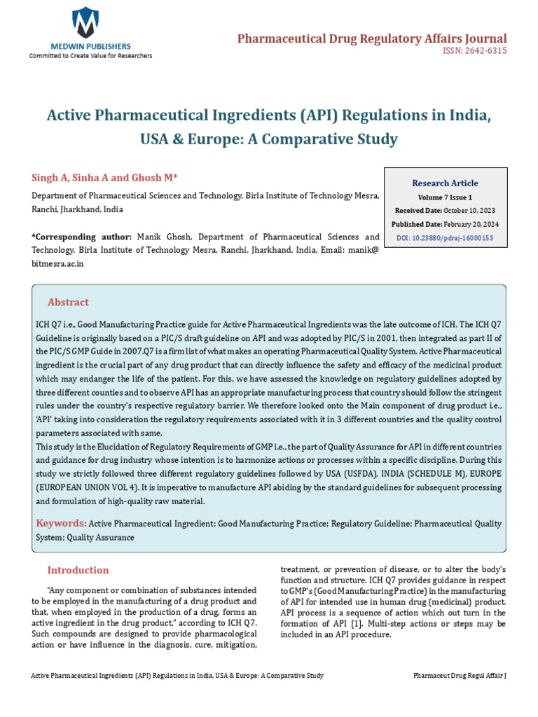 Comparative API Regulations: India, USA, Europe | PDF | Food And Drug ...