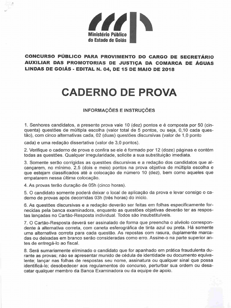 caderno de provas | PDF | Promotor | República