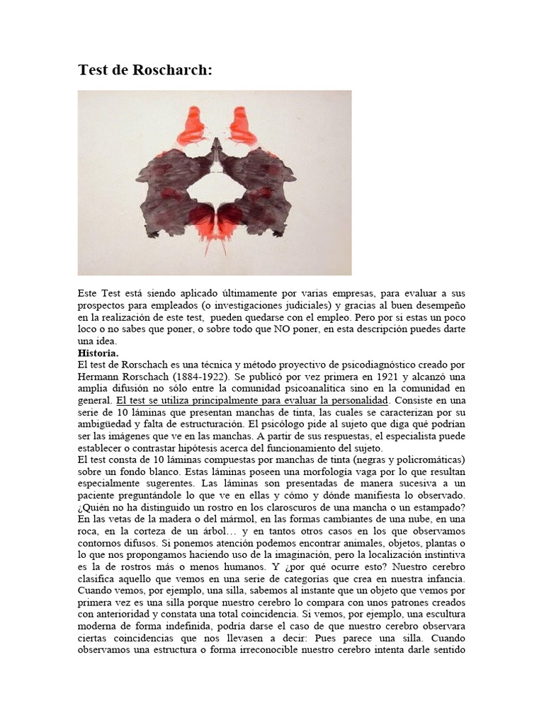 Test de Roscharch | PDF | Ciencias del comportamiento | Sicología