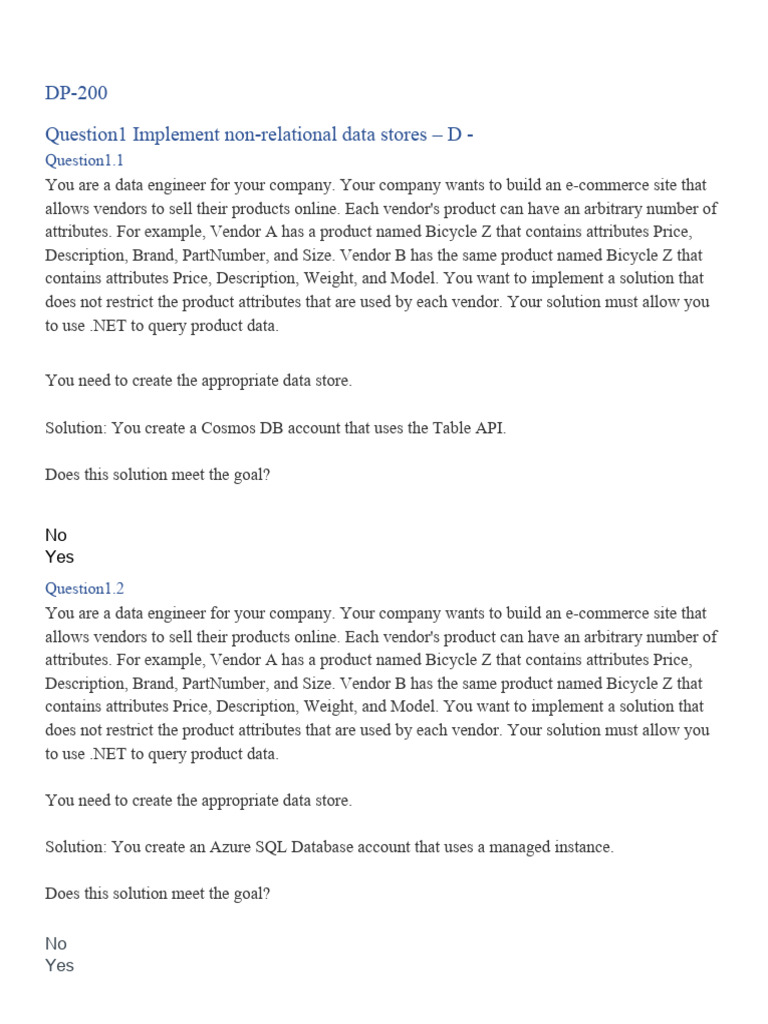 DP-200 Full Question Bank | PDF | Databases | Relational Database