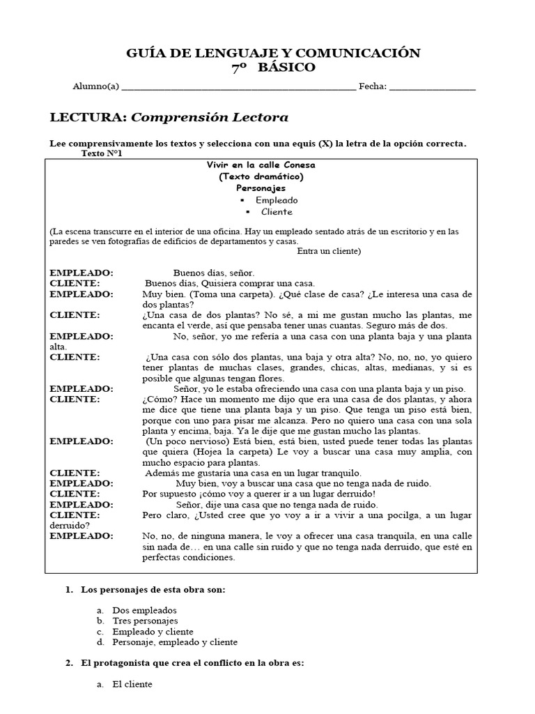5 Guía 7º Básico Texto Dramático Pdf
