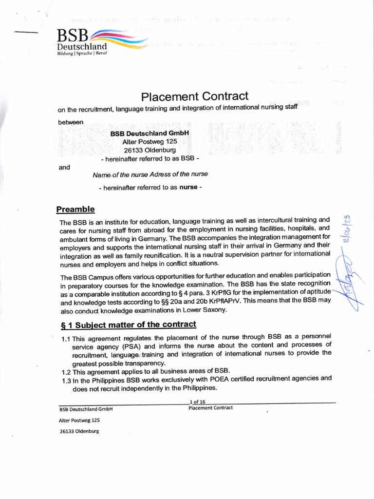 Sample Sign Contract of BSB PLACEMENT - 20231206 - 0001 | PDF ...