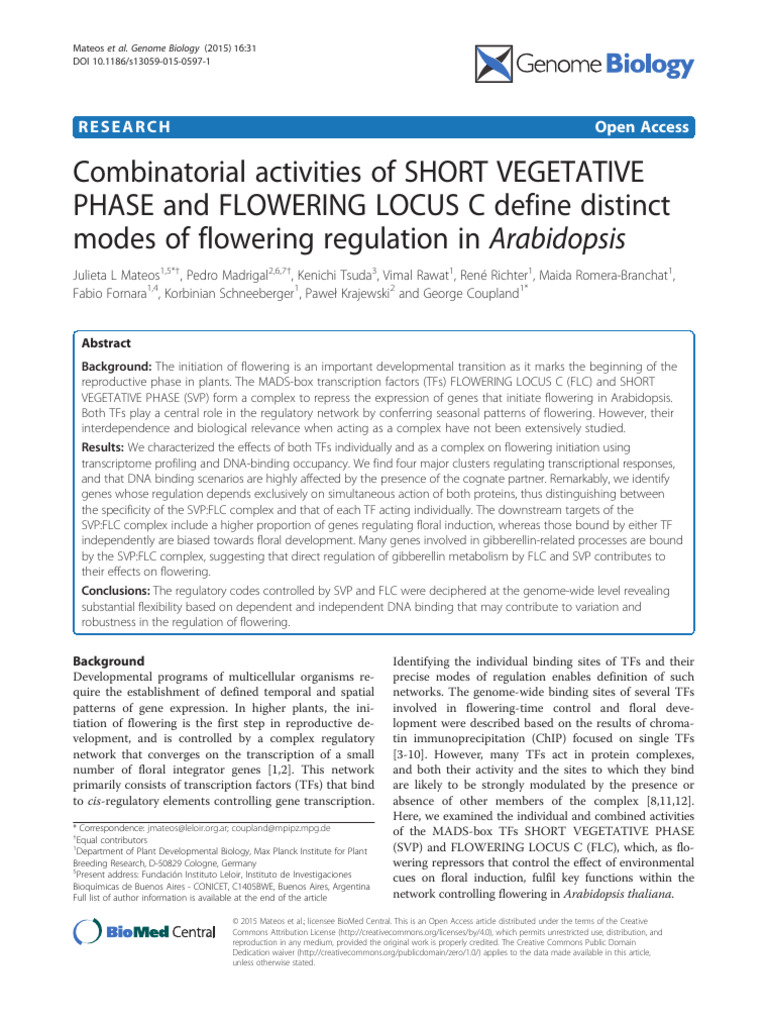 2015, Combinatorial Activities of FLC and SVP, Mateos | PDF | Gene ...