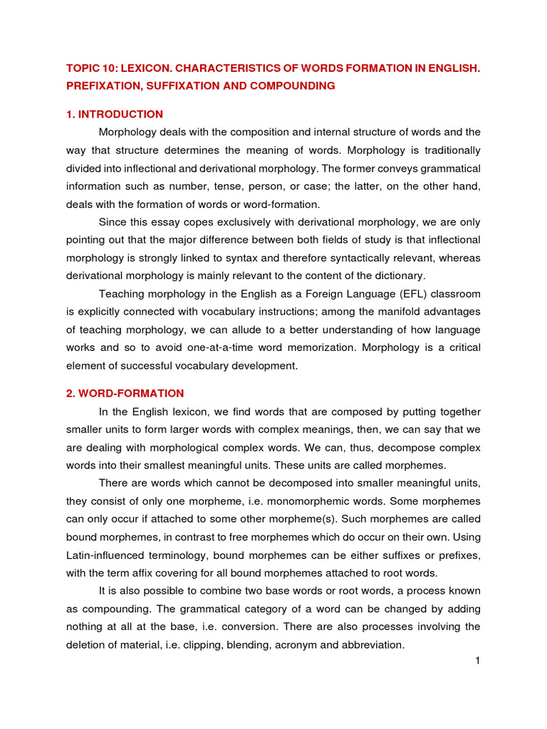 Topic 10 | PDF | Morphology (Linguistics) | Word