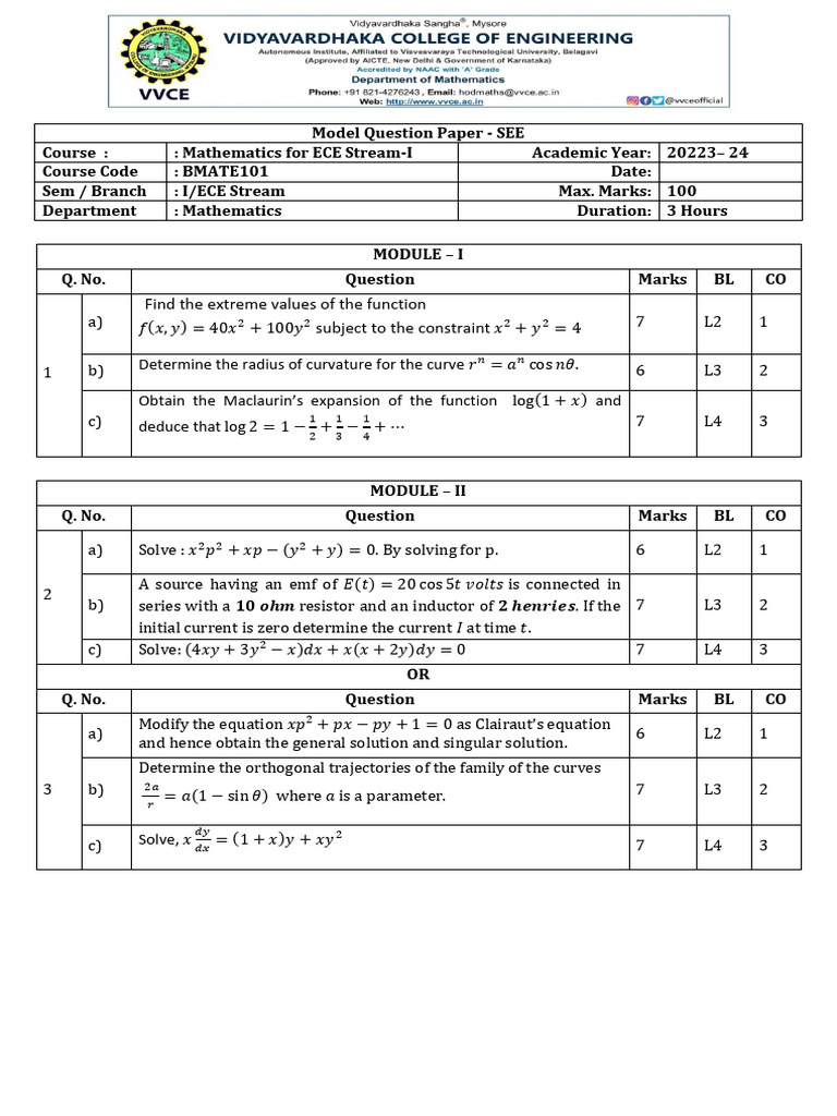 Bmate101-Model Qp (1) | Download Free PDF | Eigenvalues And Eigenvectors | Equations