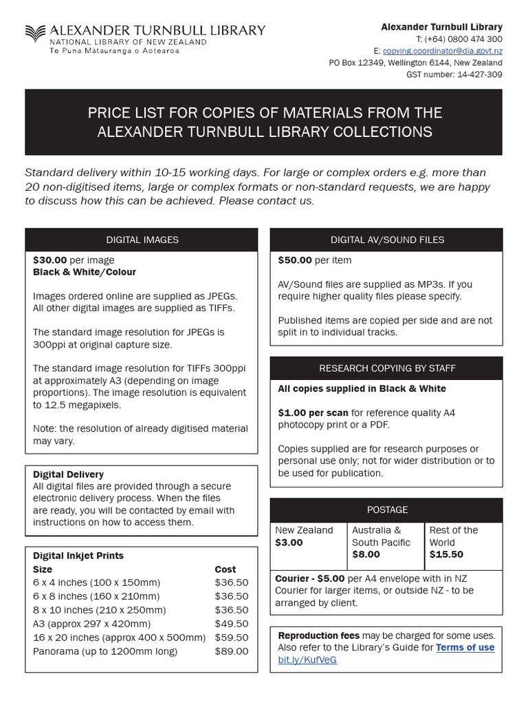 Alexander Turnbull Library Price List | PDF | Image Resolution | Image