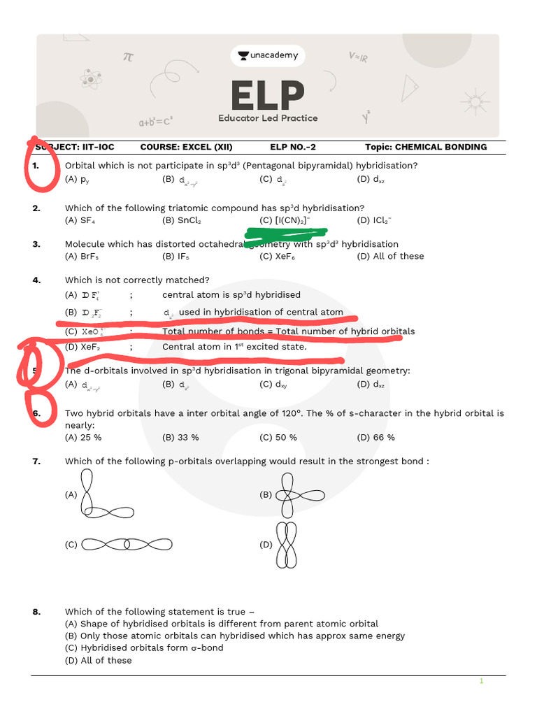 Chemical Bonding - ELP-2 (With Answer Key) - XII | PDF | Atoms | Physical Sciences