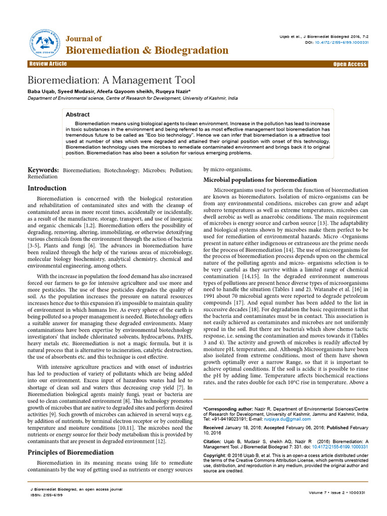 Bioremediation: A Management Tool | PDF | Soil | Redox