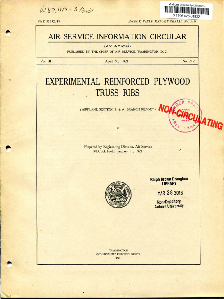 Experimental Reinforced Plywood Truss Ribs (30 April 1921) | PDF | Truss