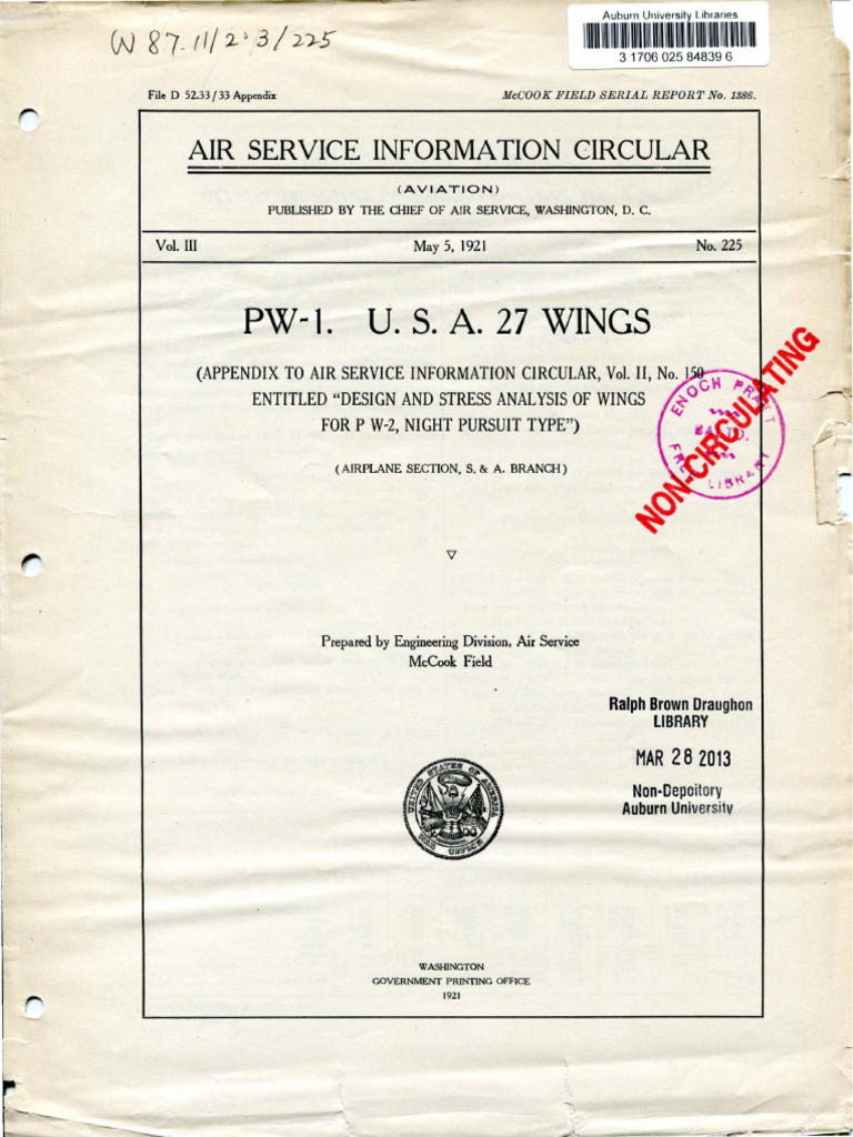 PW-1. U.S.A. 27 Wings (5 May 1921) | PDF | Aviation | Vehicle Design