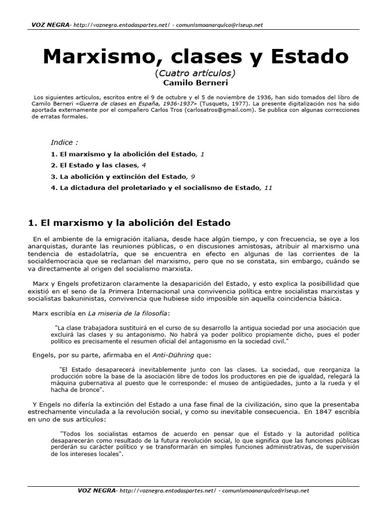 Marxismo, Clases y Estado, de Camilo Berneri | PDF | Friedrich Engels ...