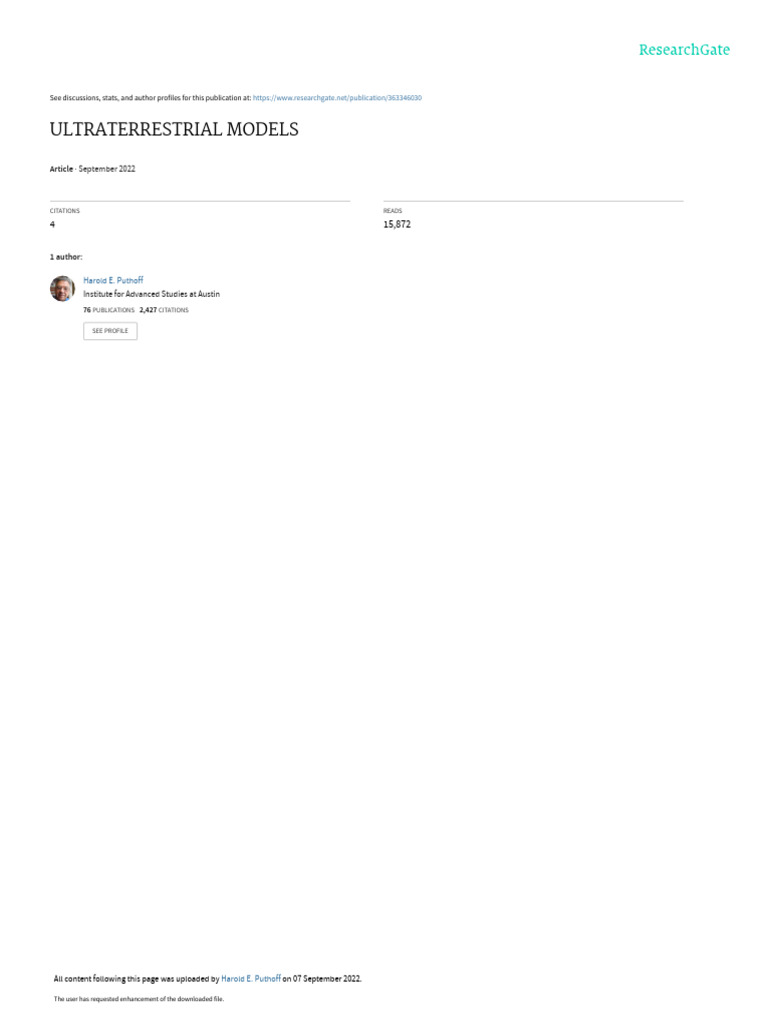 Ultraterrestrial Models | PDF | Unidentified Flying Object | Hypothesis