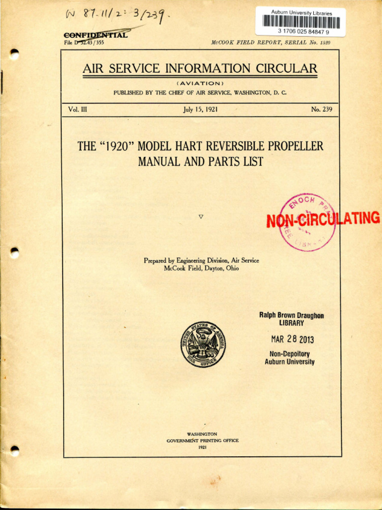 239.the 1920 Model Hart Reversible Propeller Manual and Parts List (15 ...