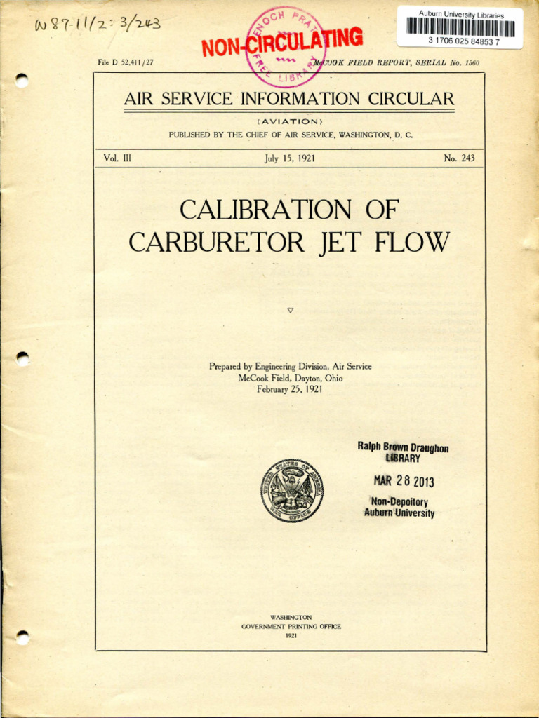 Calibration of Carburetor Jet Flow (15 July 1921) | PDF | Flow ...