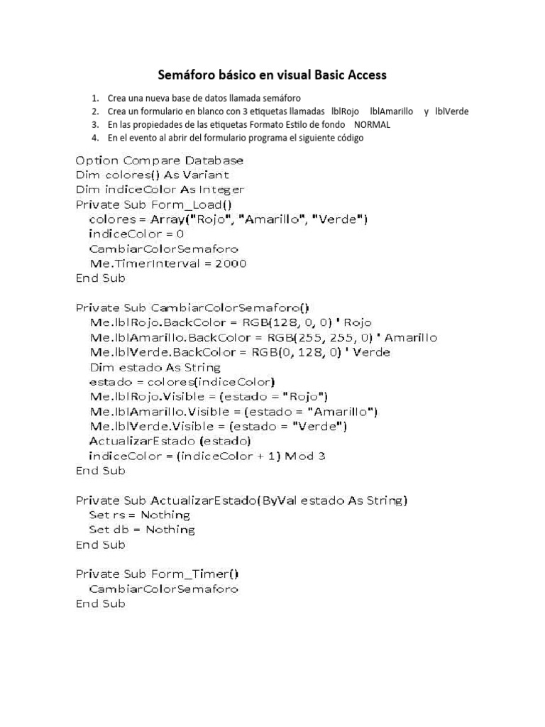 Semáforo en Visual Basic Access | PDF