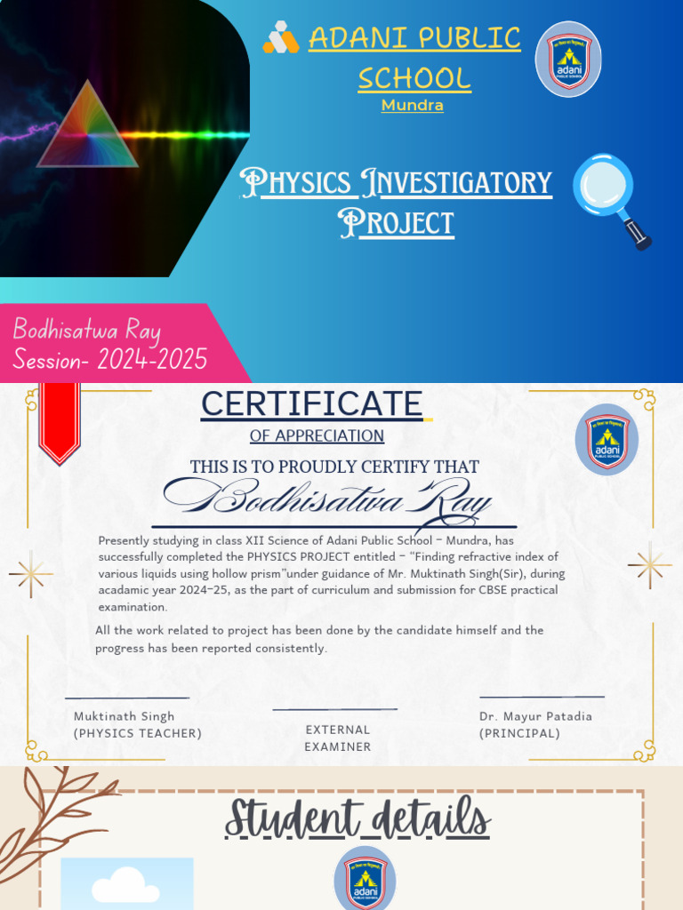 Physics Class XII Project | PDF | Refraction | Refractive Index