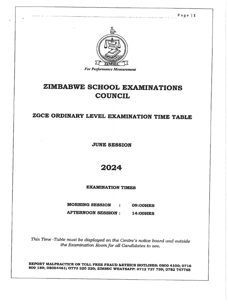 O LEVEL JUNE 2024 TIME TABLE PDF