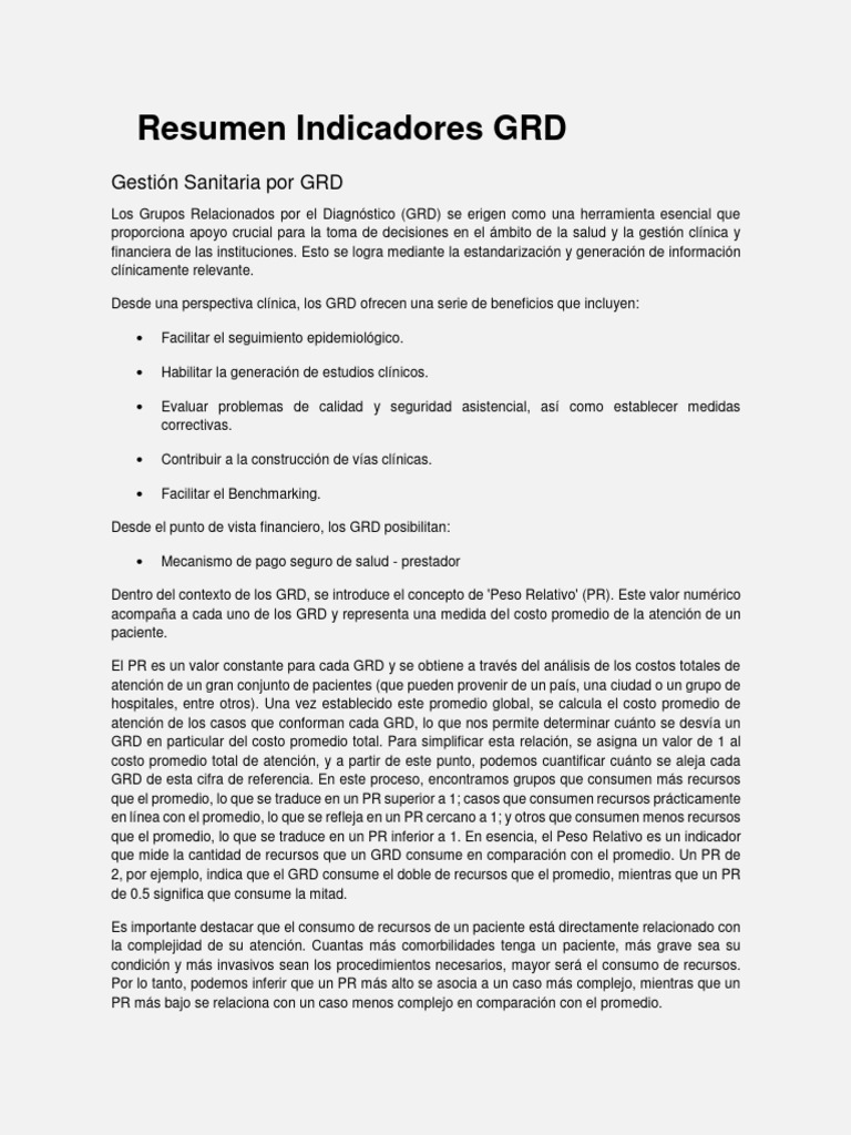 Resumen indicadores GRD | PDF | Hospital