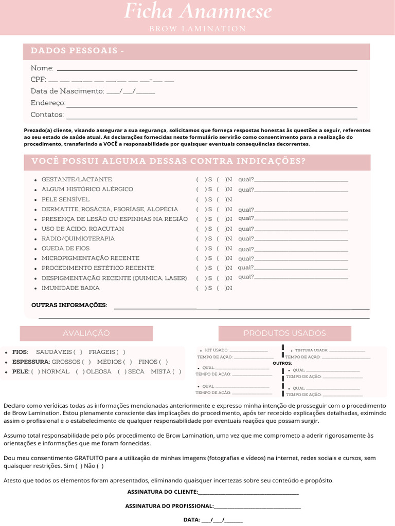 FICHA DE ANAMNESE BROW LAMINATION | PDF