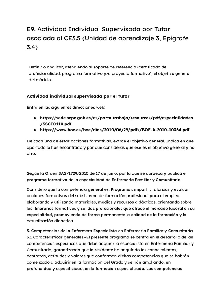 E9. Actividad Individual Asociada Al CE3.5 (Unidad de Aprendizaje 3, Epígrafe 3.4) | PDF ...