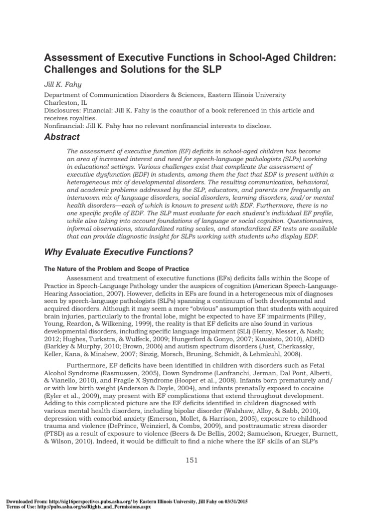 Assessment of Executive Functions in Sch | Download Free PDF ...