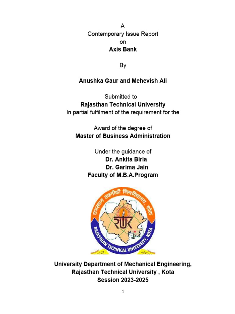 Axis Bank: Vision and Core Values Report | PDF | Financial Services ...
