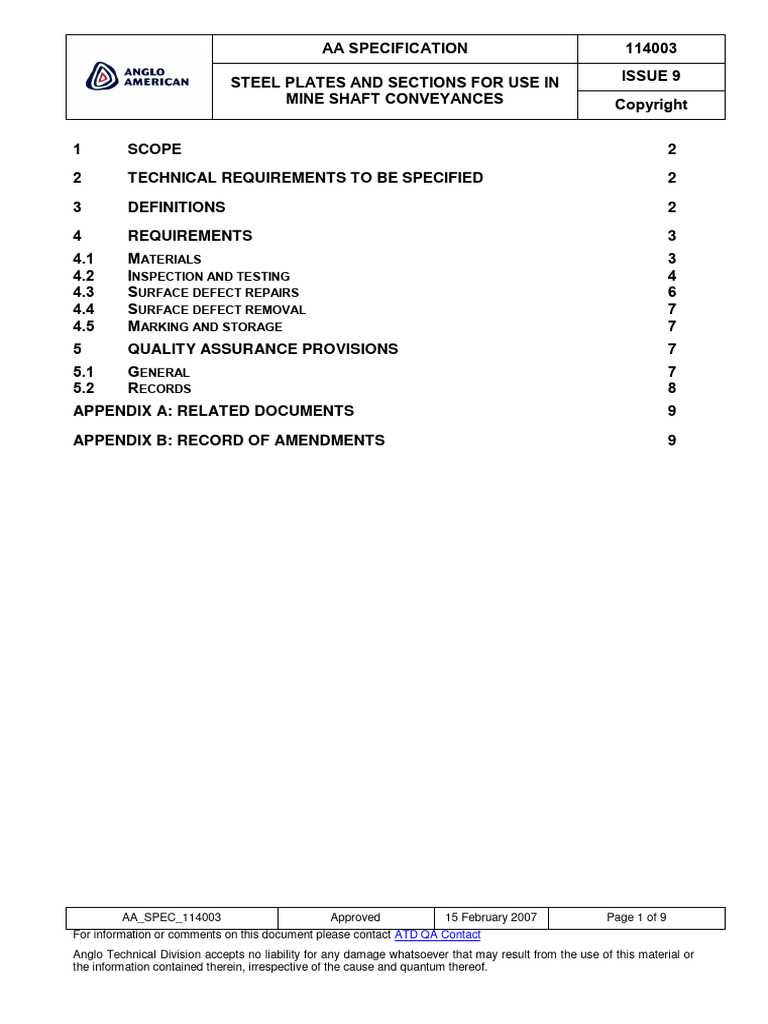 AA SPEC 114003 shaft steel sections | Download Free PDF | Specification ...