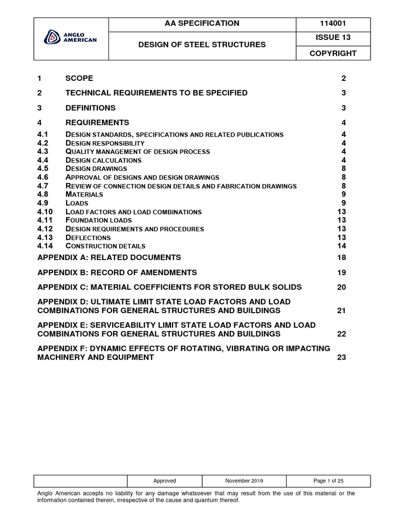 AA SPEC 114001 Steel Structures | PDF | Structural Load | Screw