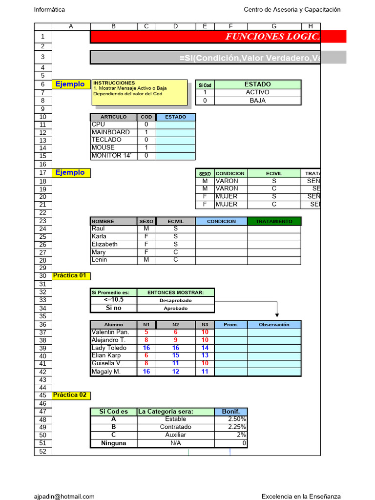 Funcion Si Ejercicios | PDF