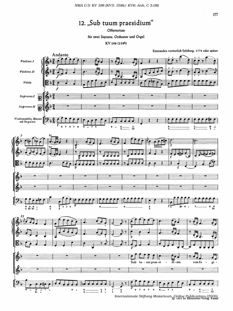 Sub Tuum Praesidium Mozart | PDF