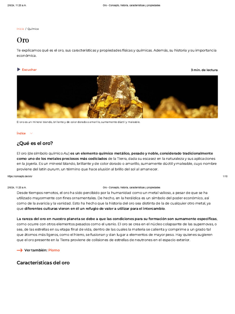 Oro - Concepto, Historia, Características y Propiedades | PDF | Oro ...